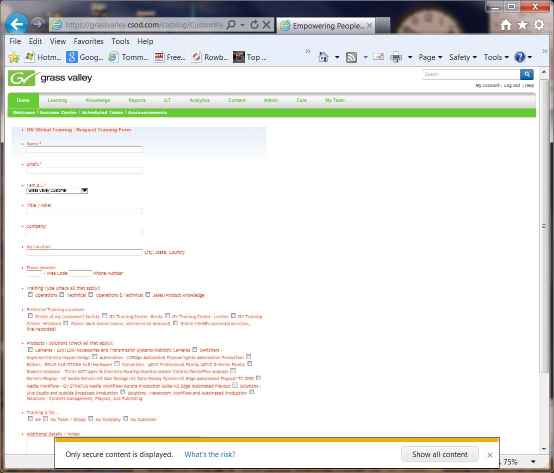 IE9 default display is bad and I get "Only secure content is displayed." message